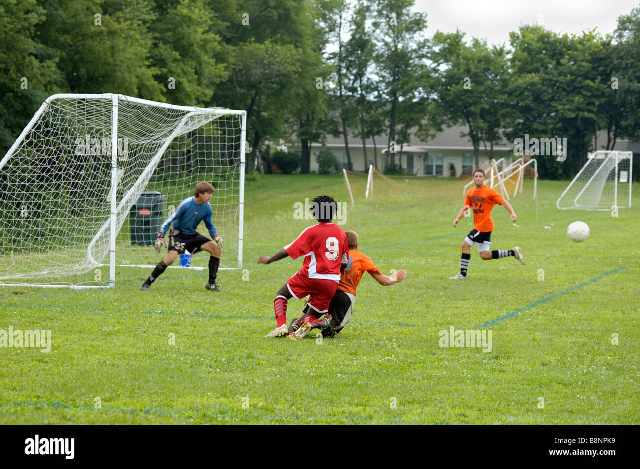 American high school teenage soccer players during a game Stock Photo ...