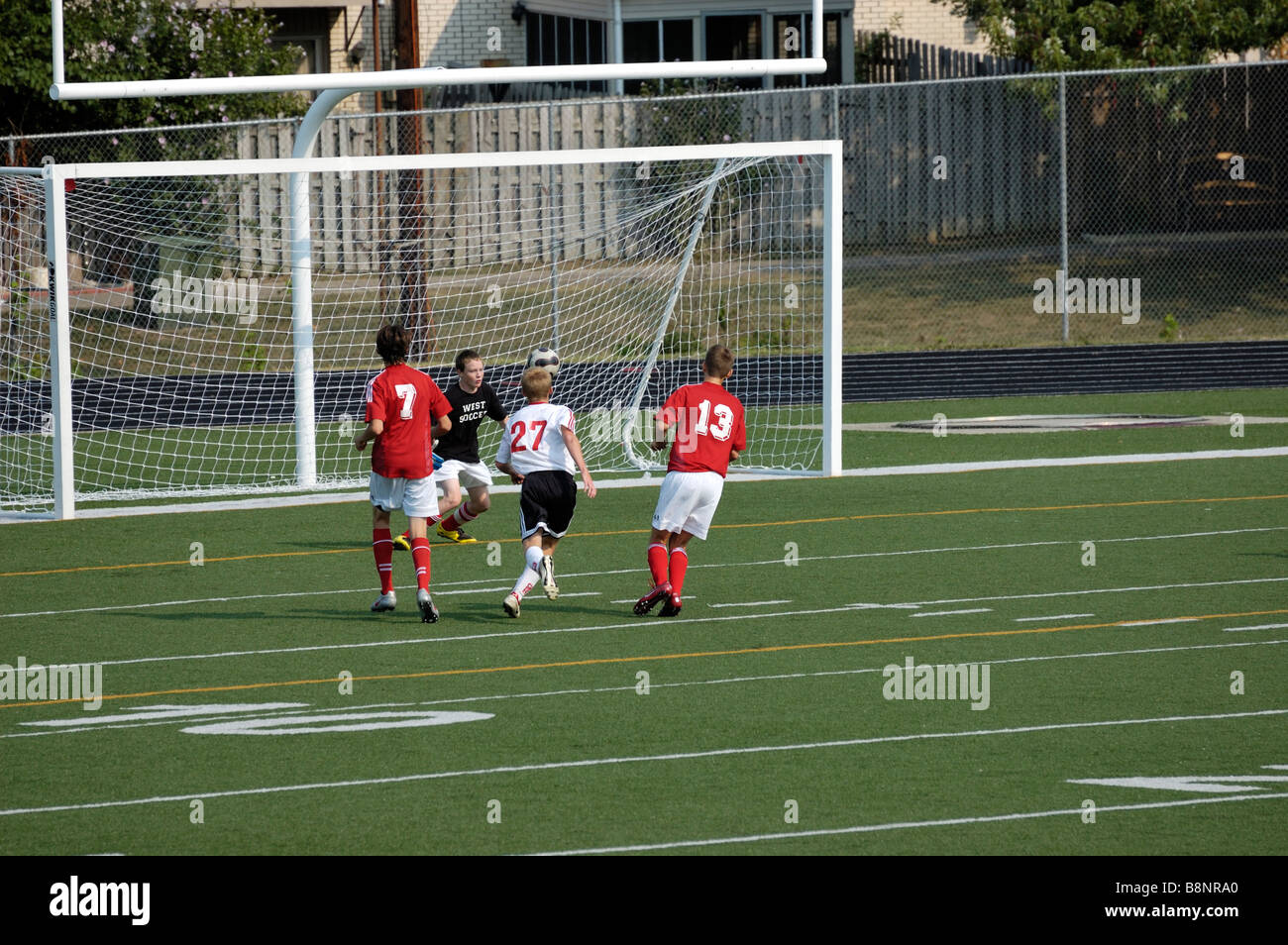 American high school teenage soccer players during a game Stock Photo ...