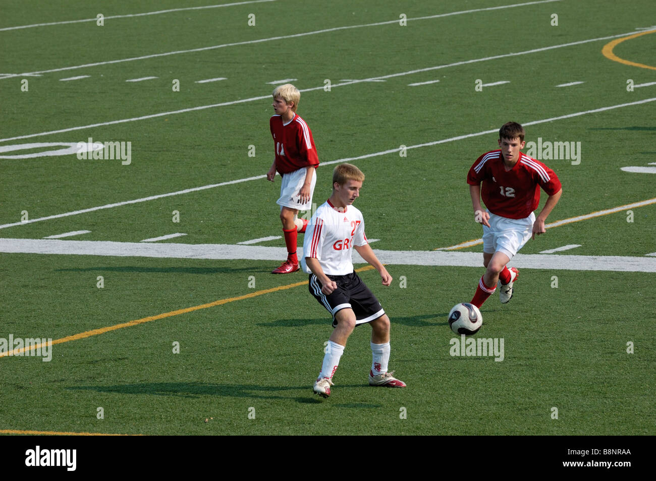 American high school teenage soccer players during a game Stock Photo ...