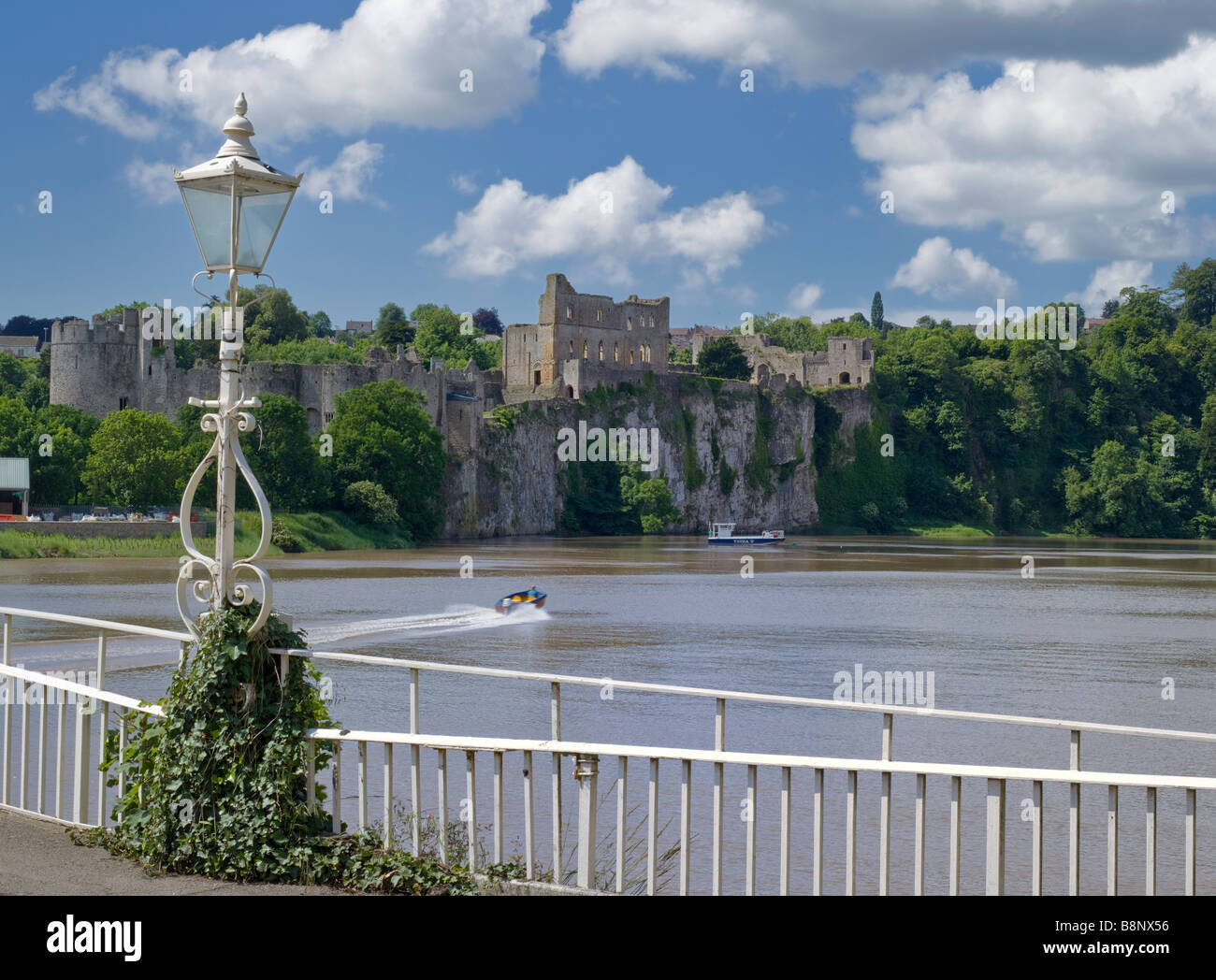 CHEPSTOW CASTLE FROM BRIDGE OVER RIVER WYE THE BORDER OF WALES AND ...