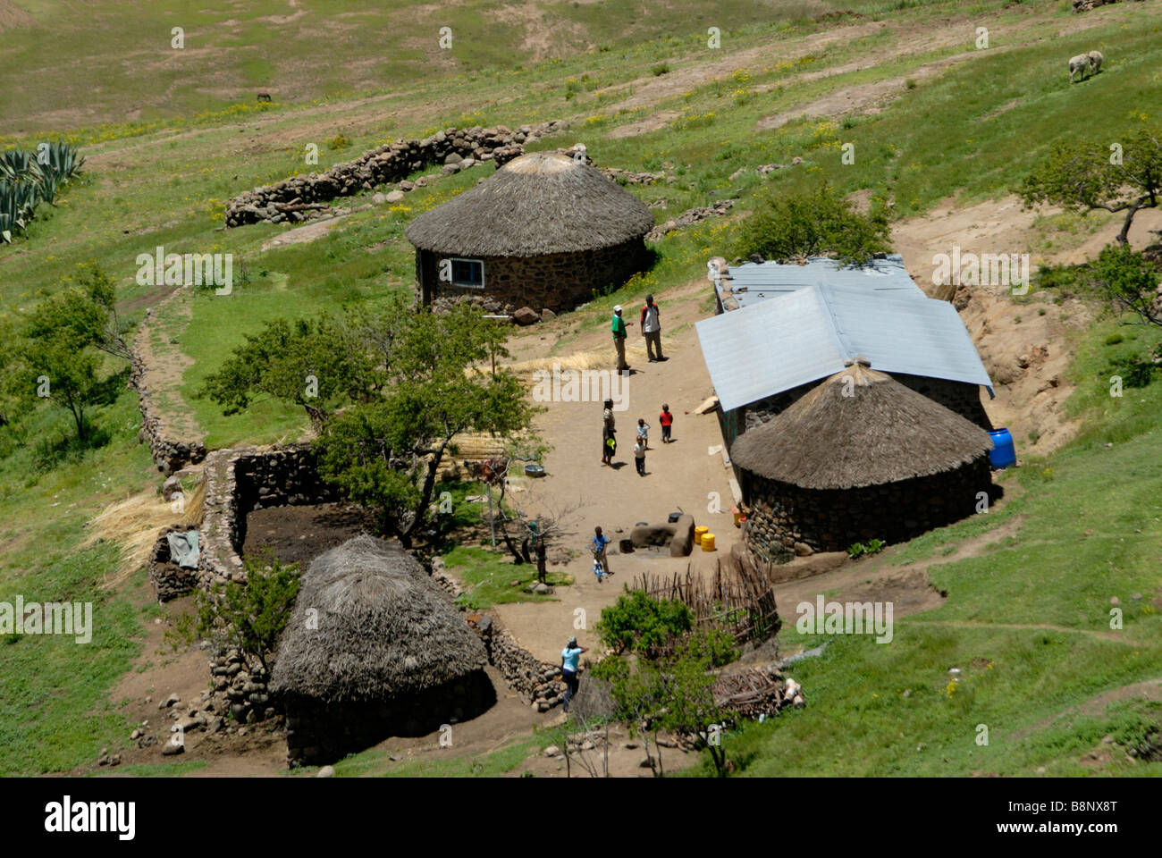 Lesotho village nestling in sheltered valley Stock Photo - Alamy
