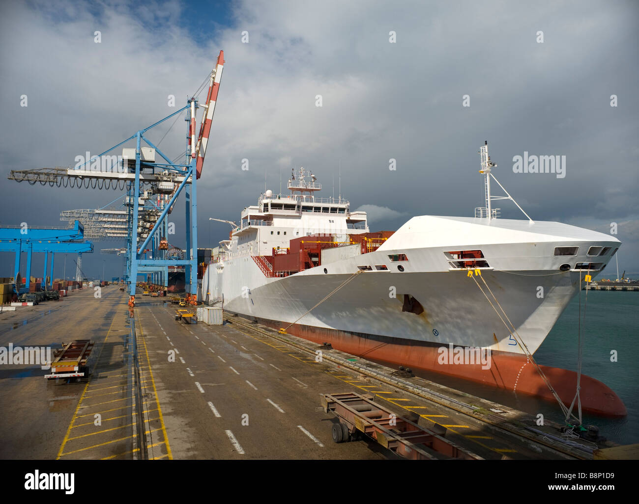 cargo ship at dock Stock Photo - Alamy