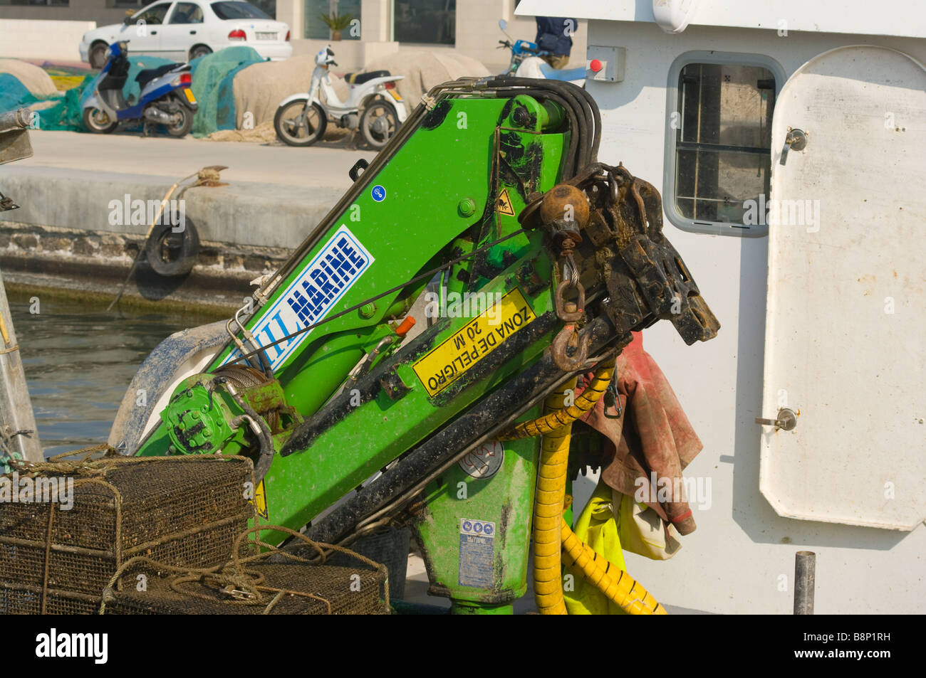 A Toimil Marine Hydraulic Hiab On A Fishing Boat Spain Stock Photo - Alamy