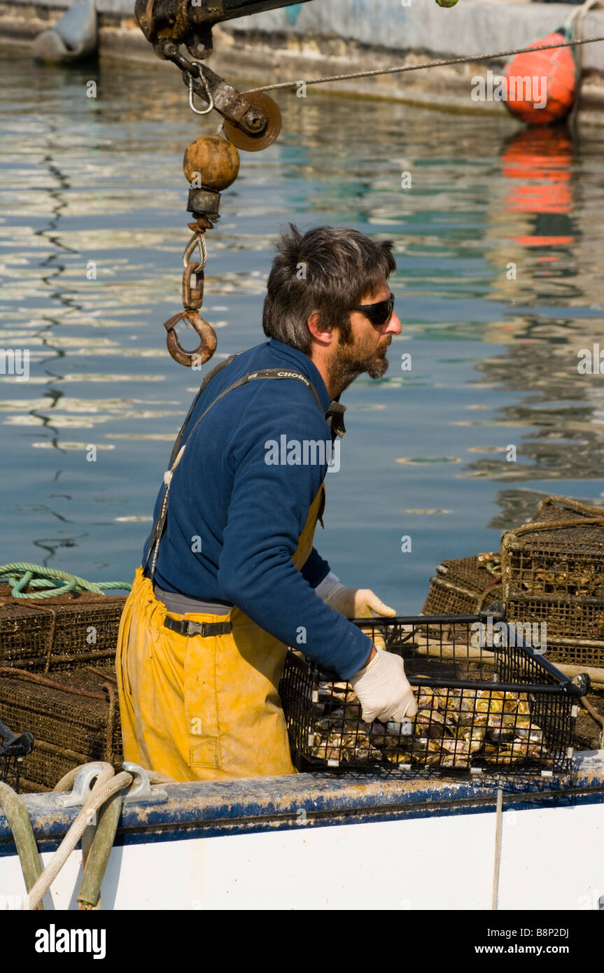 Commercial Fishing Boat Crew fisherman Unloading Their Oyster Catch ...