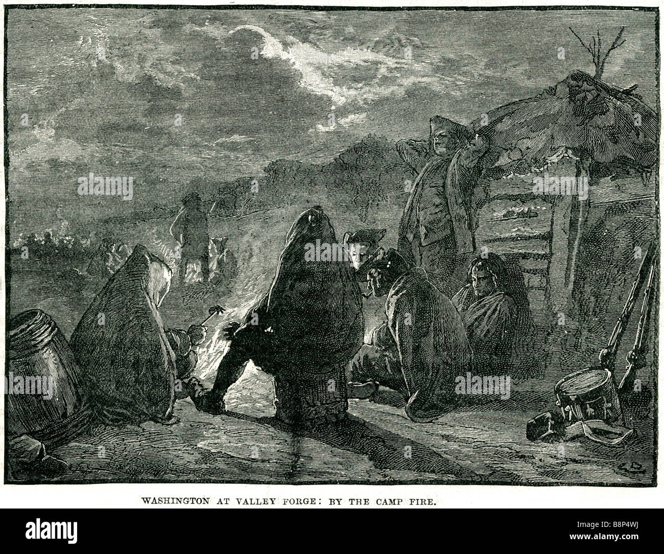 George washington his men valley forge camp fire Pennsylvania American ...