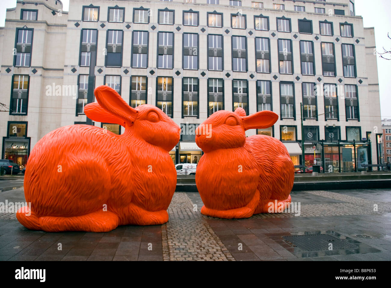 Brussels Belgium. The Big Rabbits recycled art Installation sculpture ...