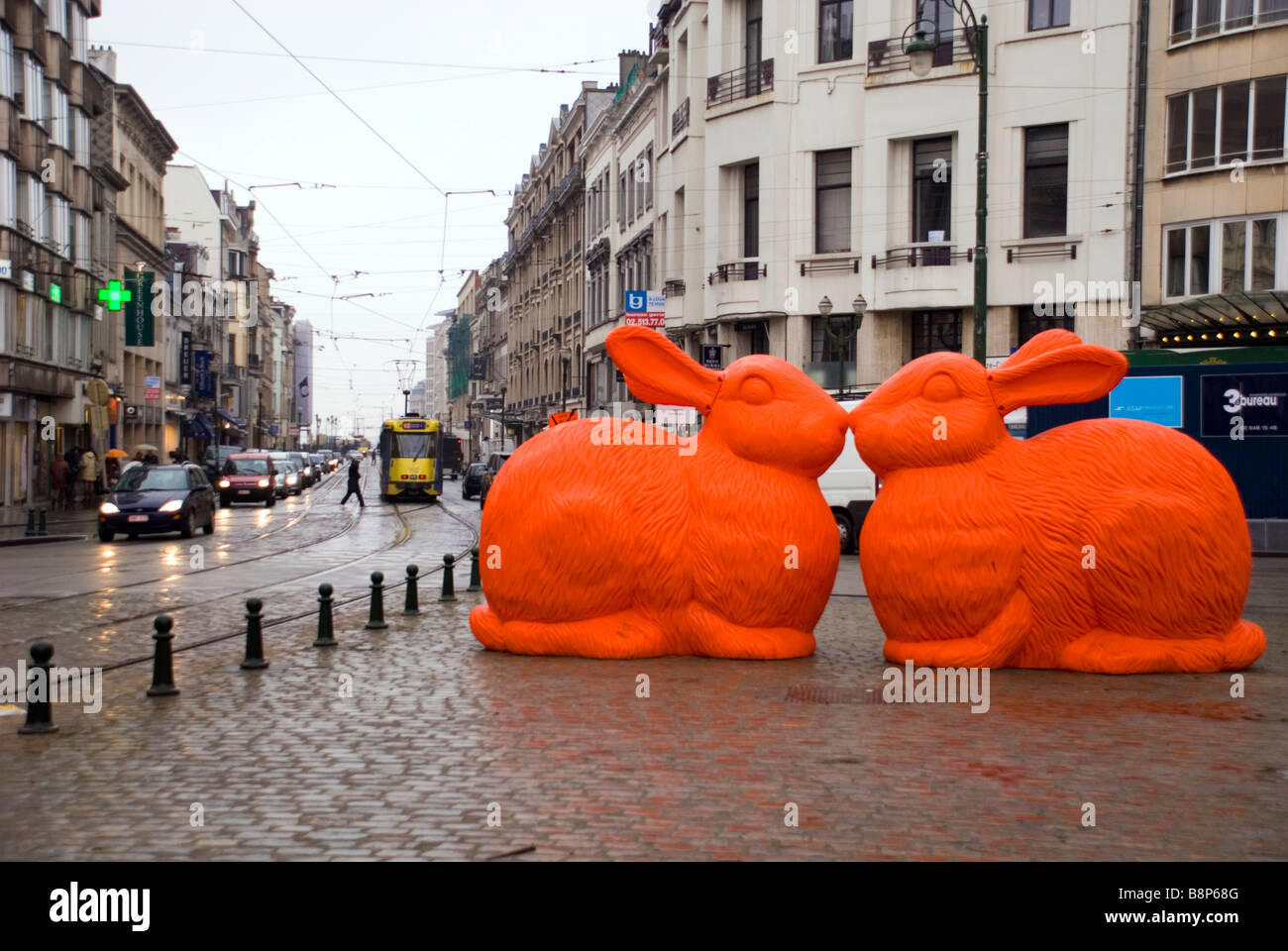 Brussels Belgium The Big Rabbits recycled art Installation sculpture on ...