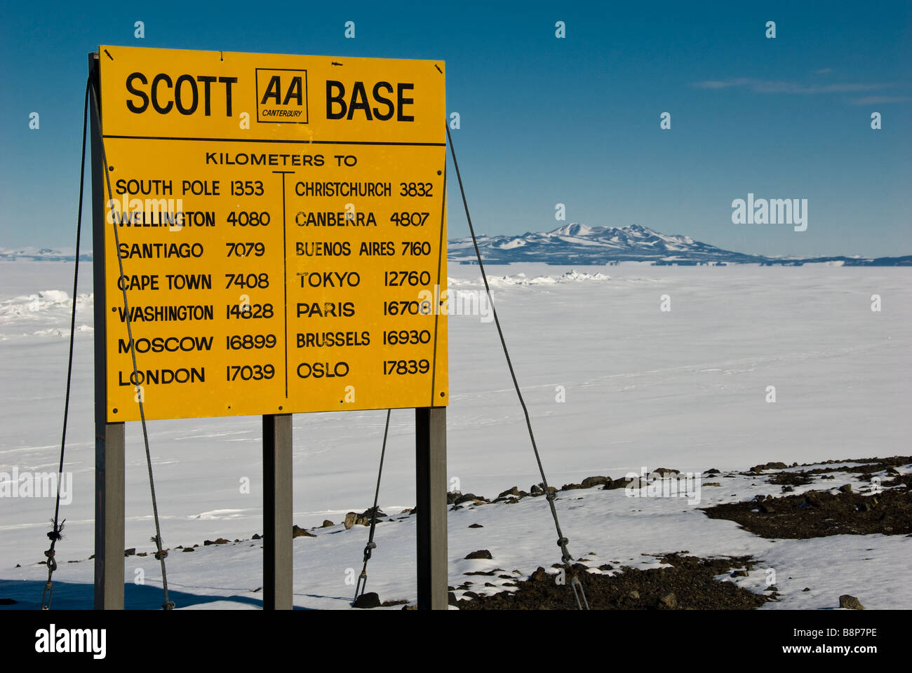Distance sign, New Zealand Scott Base, Ross Island, Antarctica Stock ...