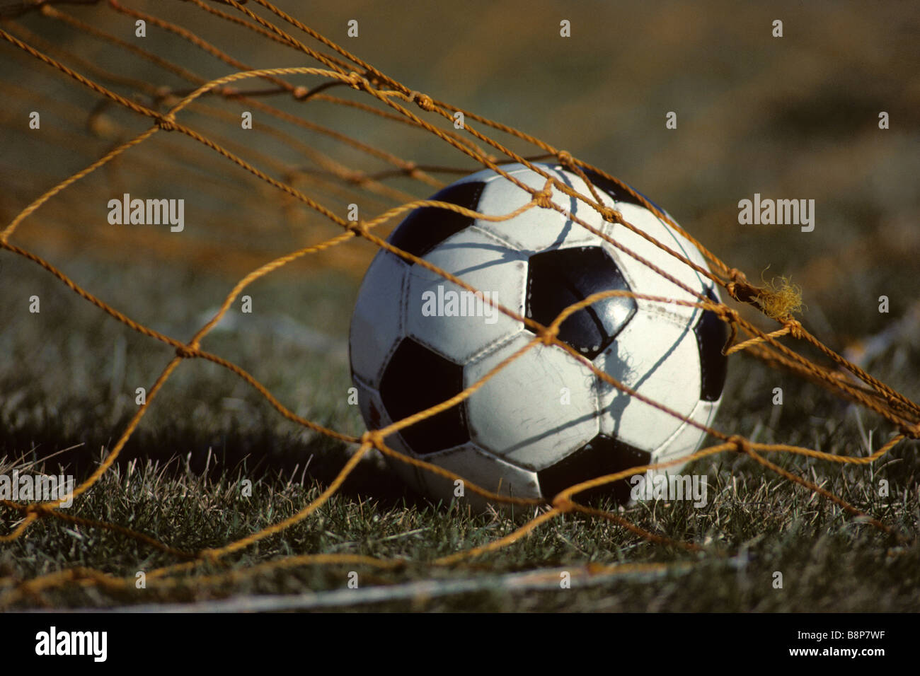 Soccer ball in net Stock Photo - Alamy