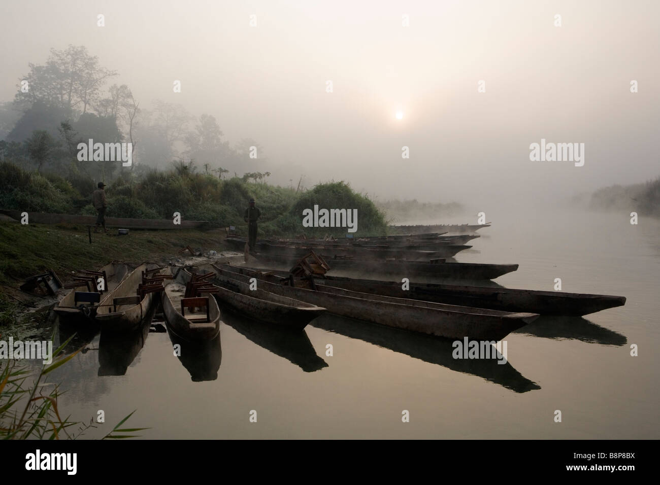 Early morning mist on Rapti river Royal Chitwan National Park Nepal ...