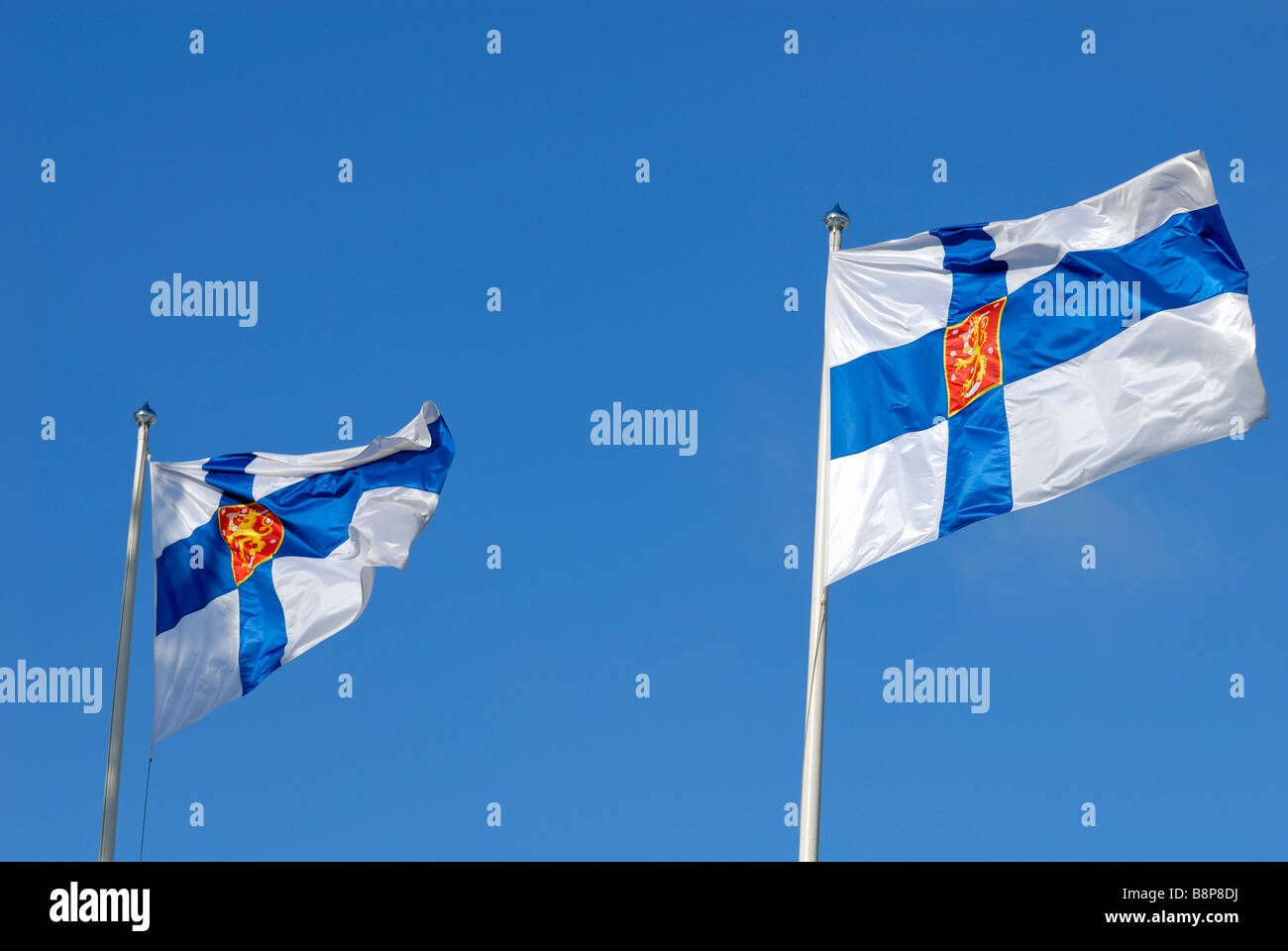 Two Finnish state flags are flying at the Kalevala day. The Kalevala is ...