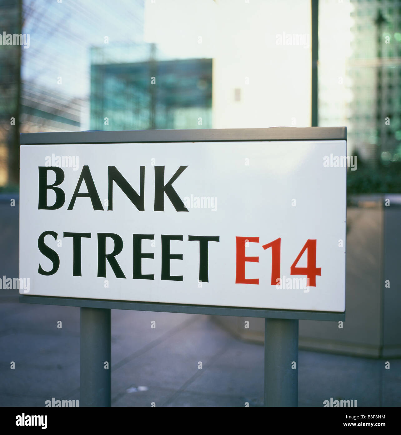 Bank Street E14 street sign in Canary Wharf, London England UK KATHY ...
