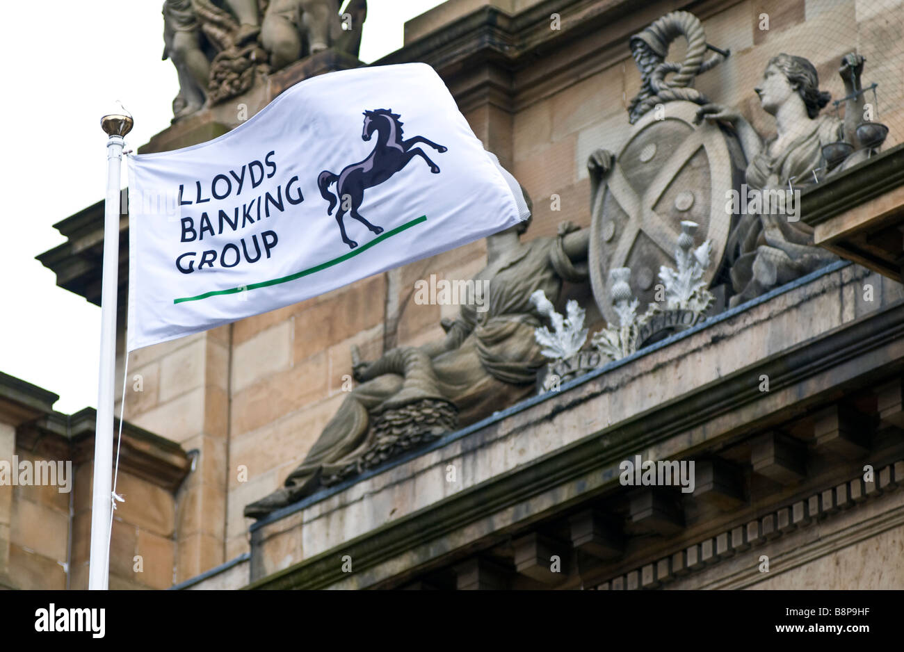 Lloyds TSb bank flag with the scottish symbol of the Bank of Scotland ...