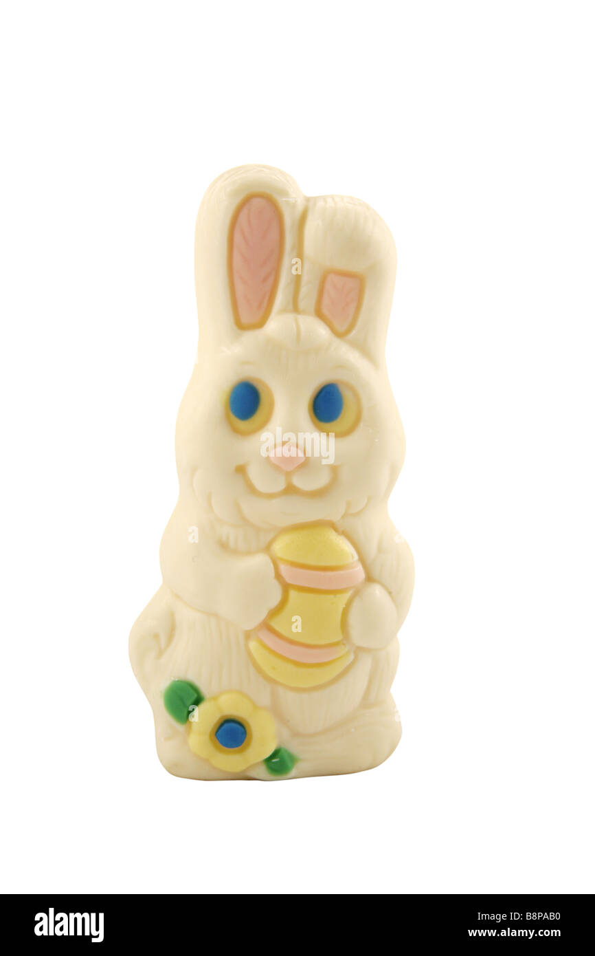 A cute white chocolate Easter Bunny isolated on white Stock Photo - Alamy