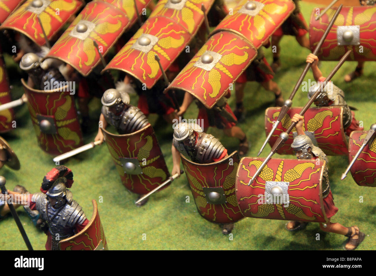 small model Roman soldiers in battle attack formation in shop window ...