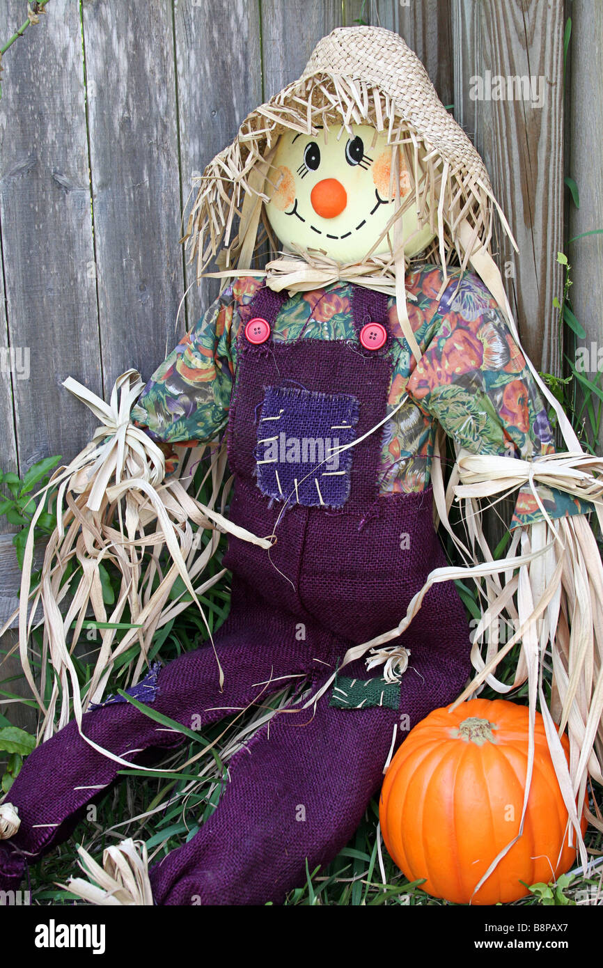 Friendly autumn scarecrow Stock Photo - Alamy