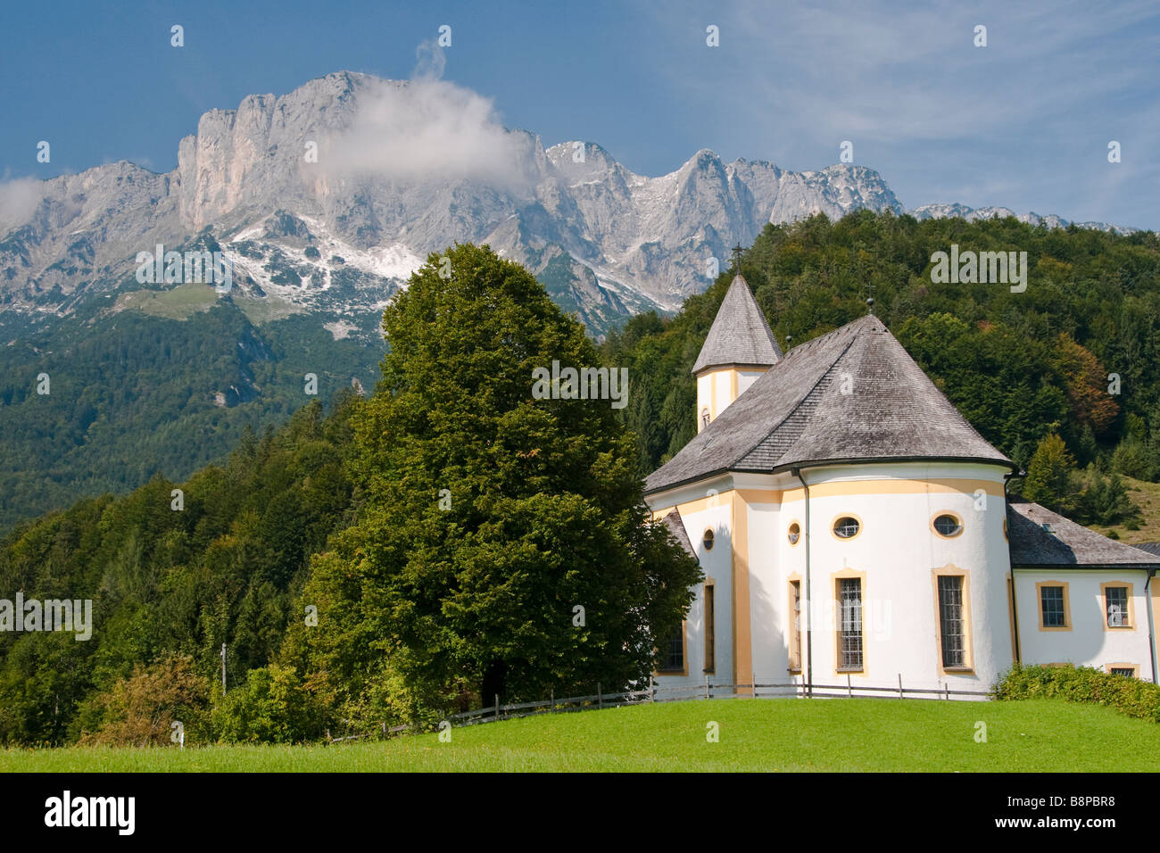 View of Ettenberg Church in Baveria with Untersberg in background Stock ...