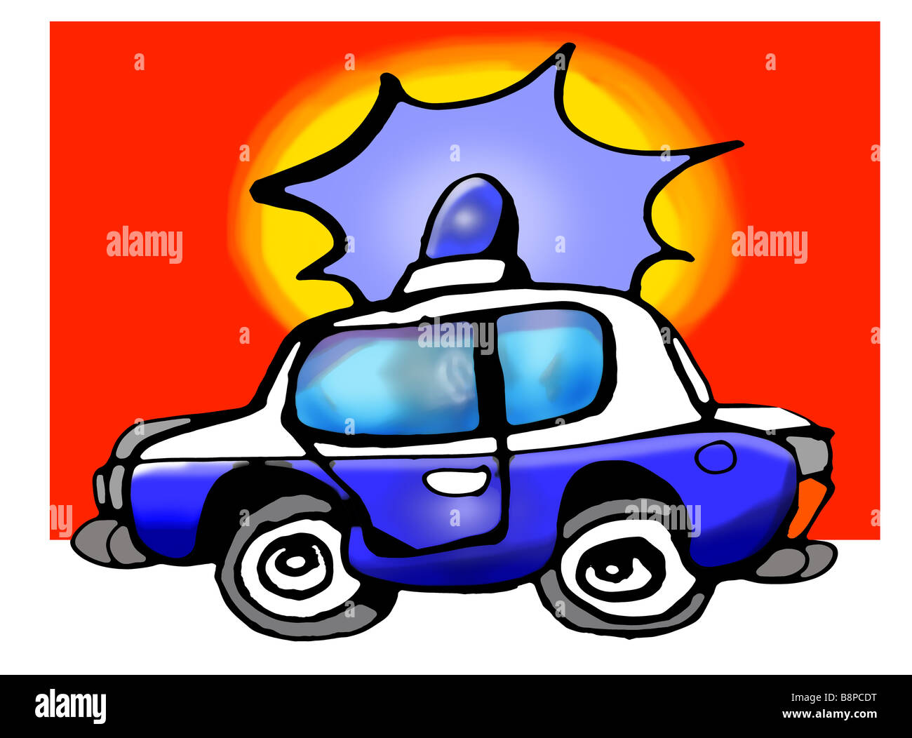 illustration of a police car with a yellow red background Stock Photo ...