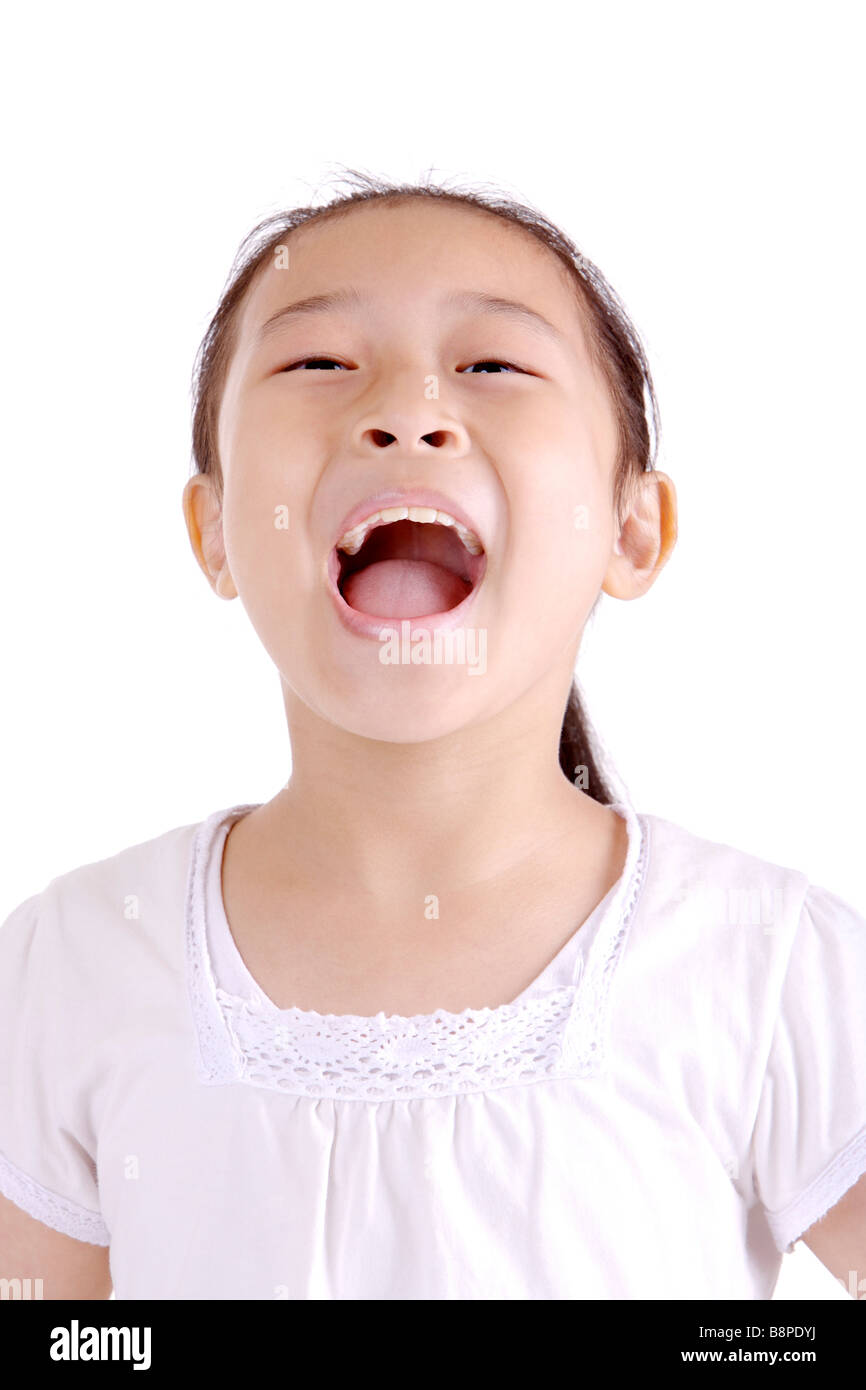 Girl with mouth open close up portrait Stock Photo - Alamy