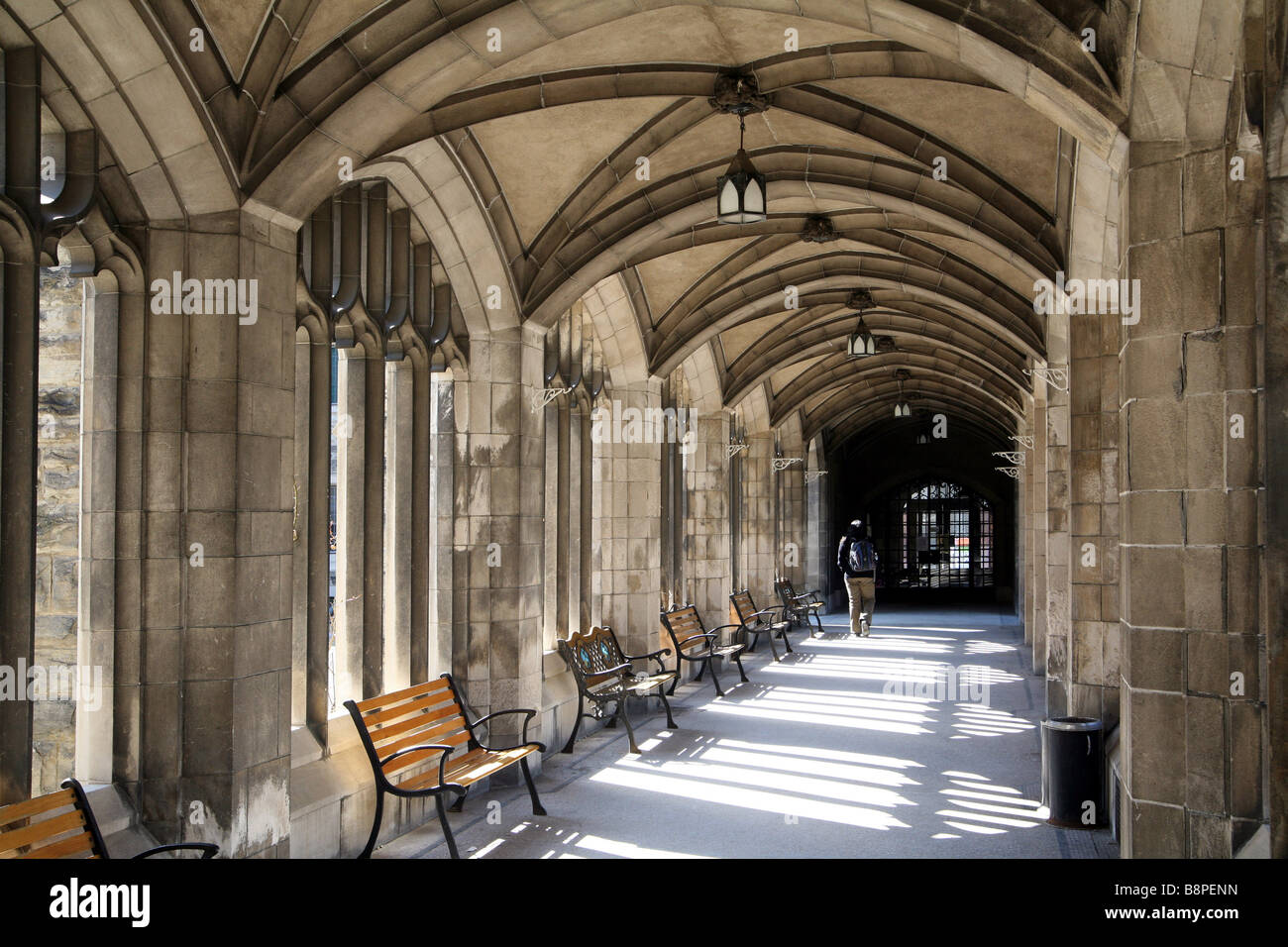 Corridor in gothic style college building Stock Photo - Alamy