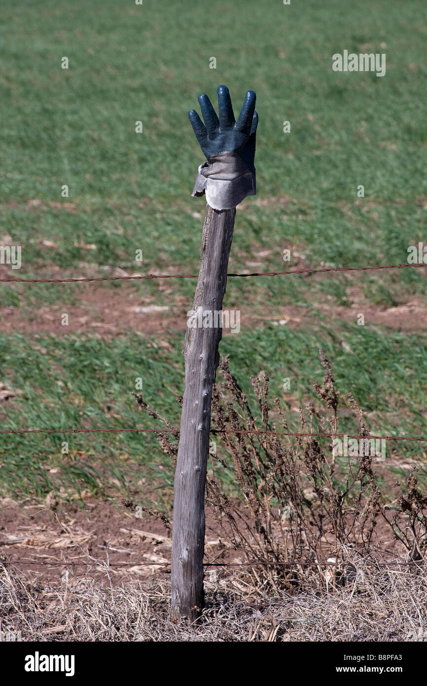 Glove on a fence post Stock Photo - Alamy