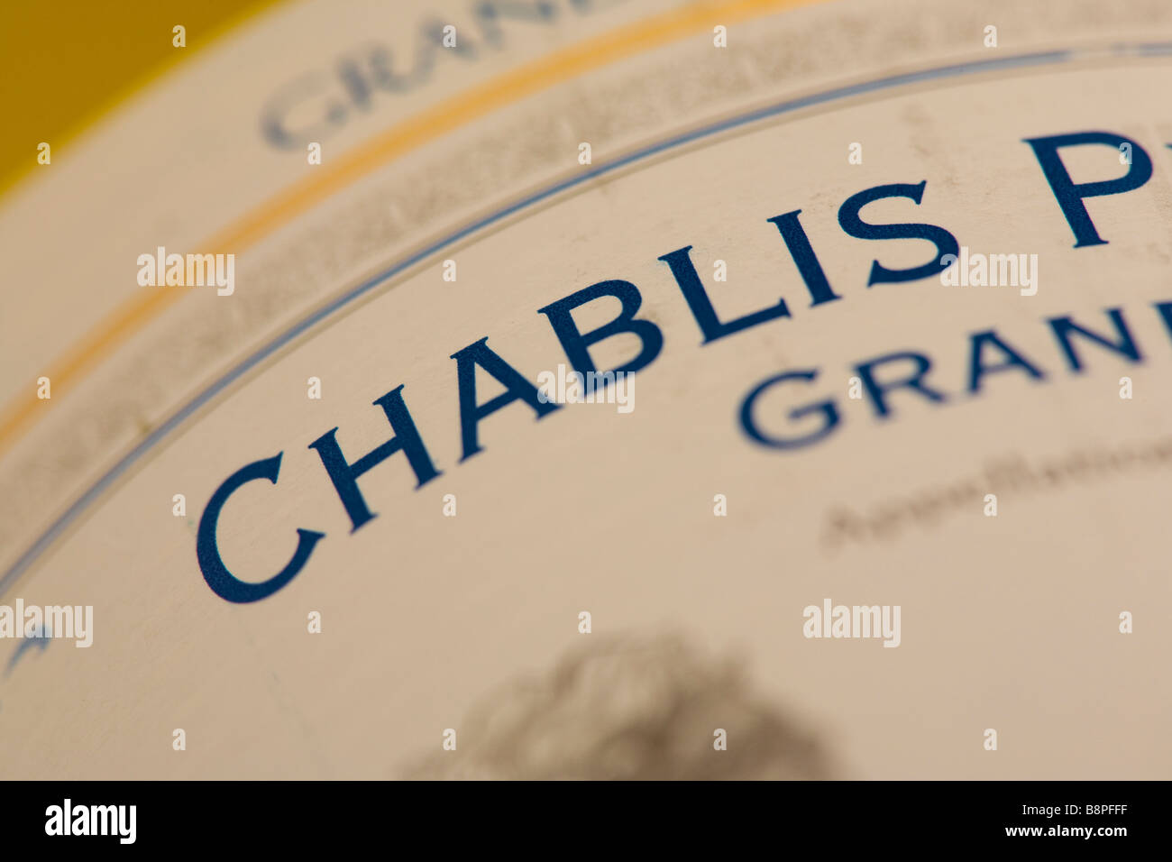 wine bottle s label Chablis Burgundy France Stock Photo - Alamy