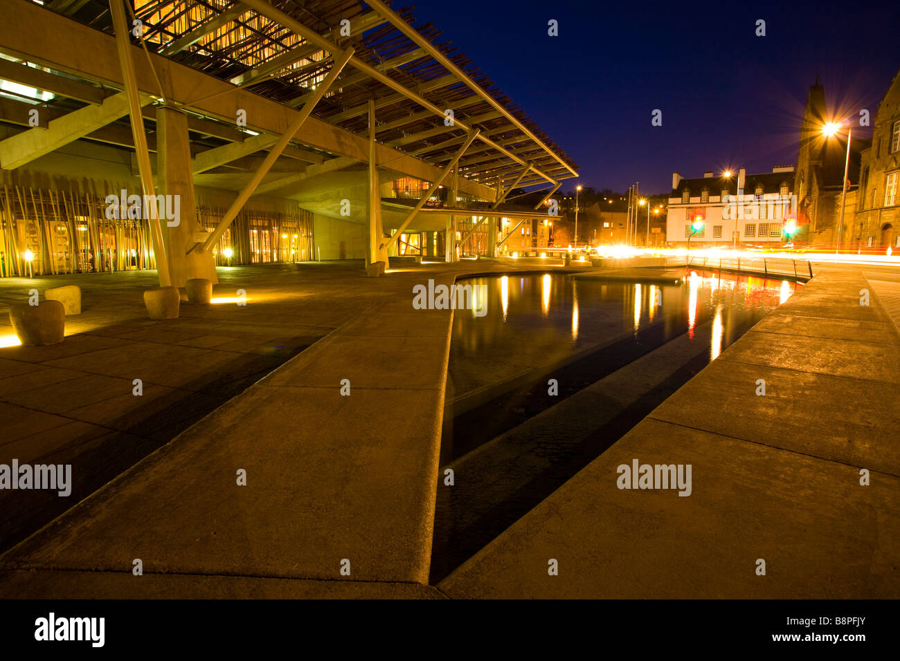 Scotland Edinburgh Holyrood Water feature alongside the main facade of ...