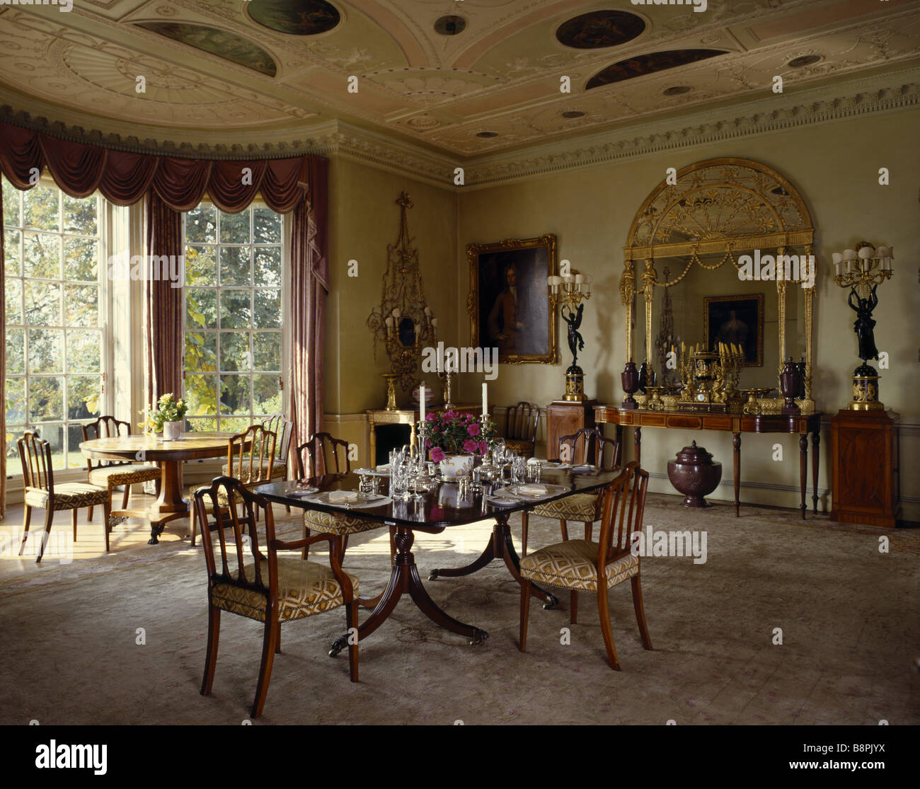The Dining Room at Hinton Ampner showing the elaborate ceiling ...