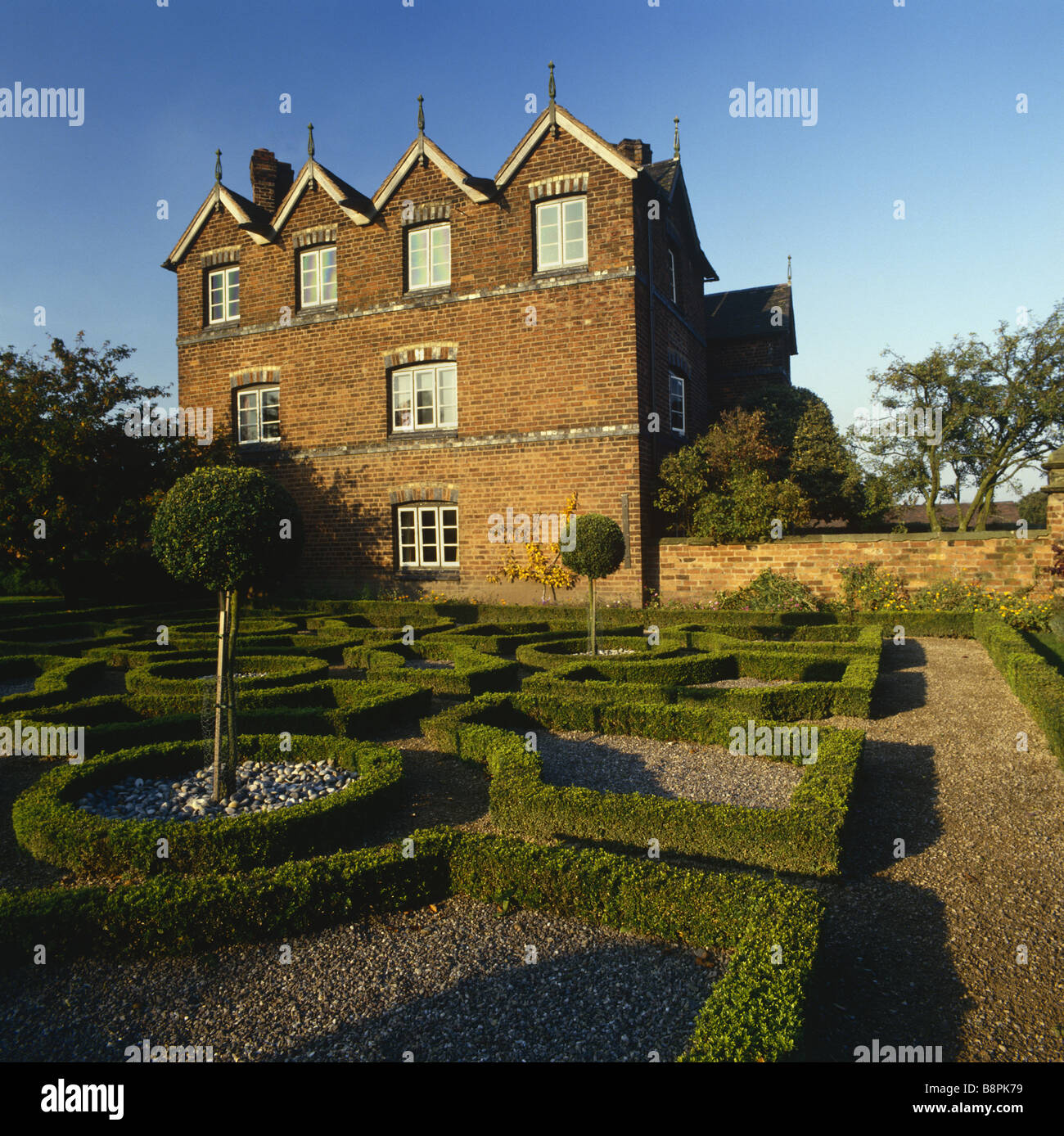 The south front of Moseley Old Hall seen from the knot garden with ...