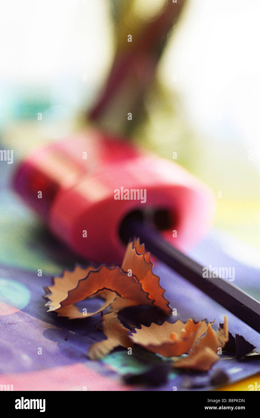 Pencil sharpener, shavings, close-up Stock Photo - Alamy
