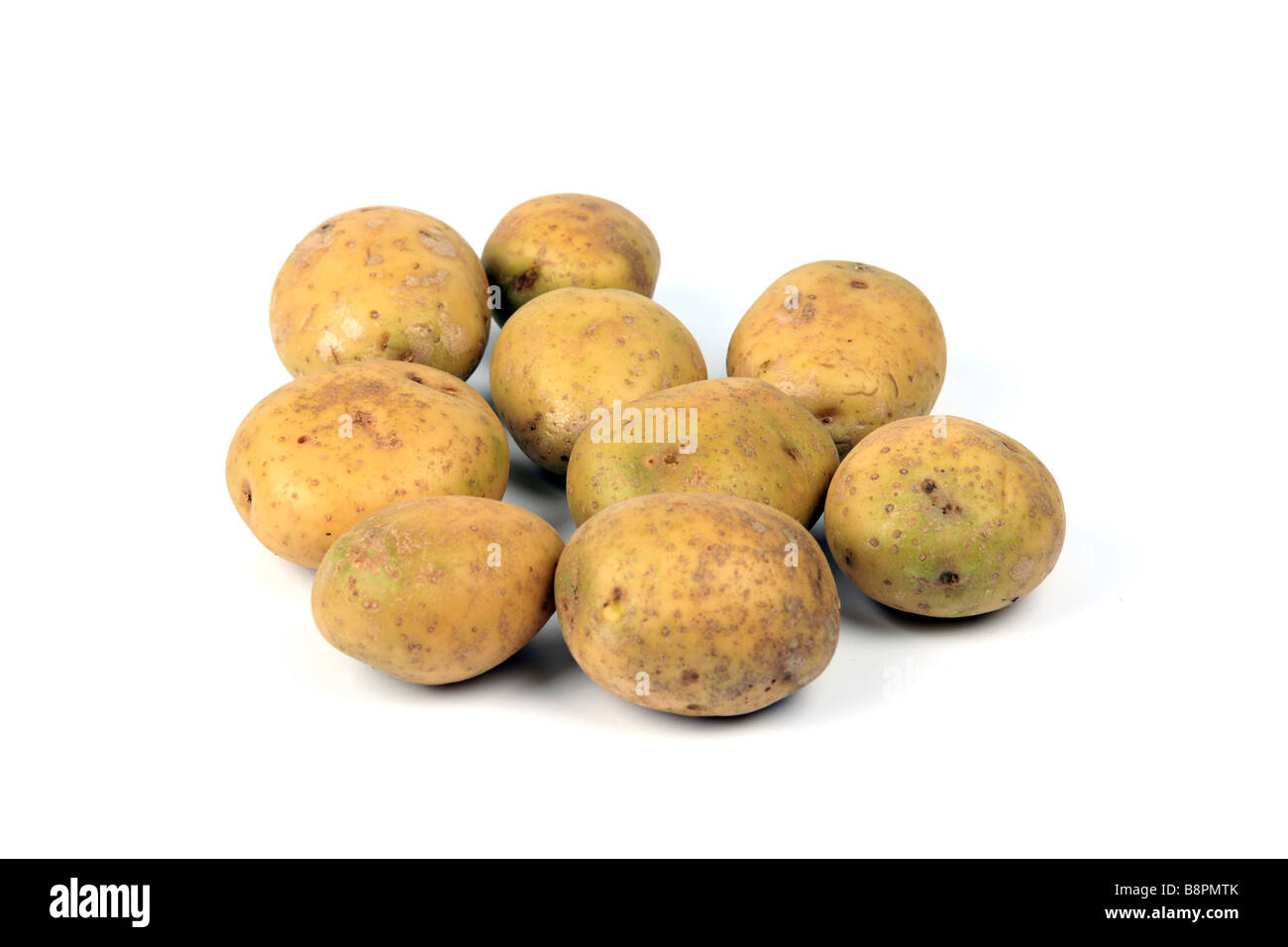 White potatoes staple food of the western world against a white ...