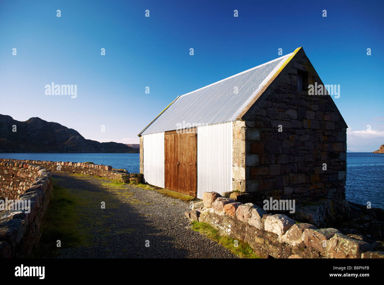 Storage building on the Jetty. At Lower Diabaig, Wester Ross, Highlands ...