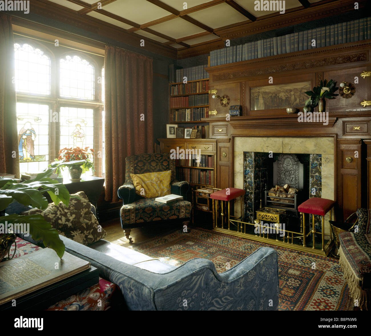 The Library at Wightwick Manor looking from the Hall door towards the ...