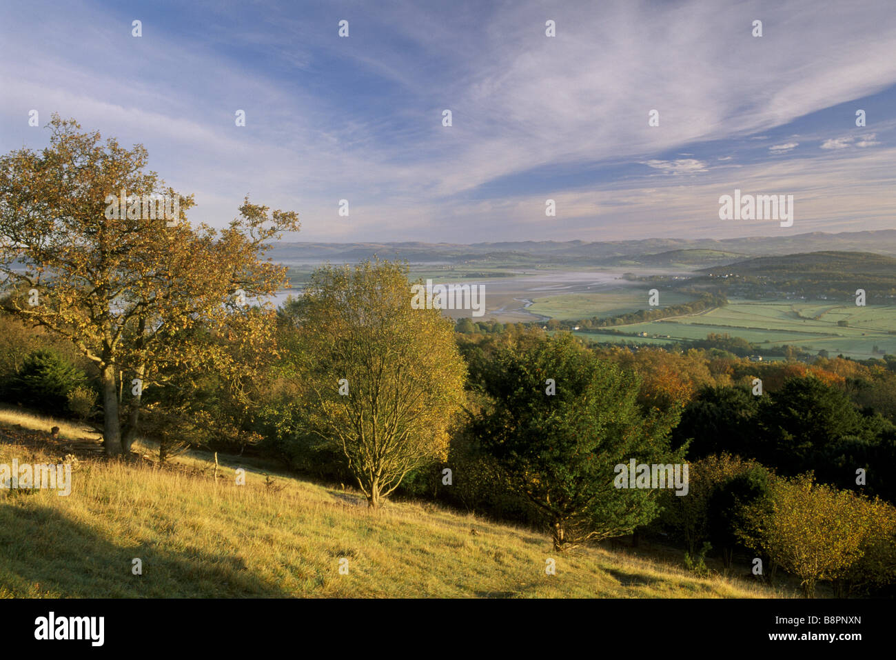 A landscape view of the Lythe Valley and South Lakes from Arnside Knott ...