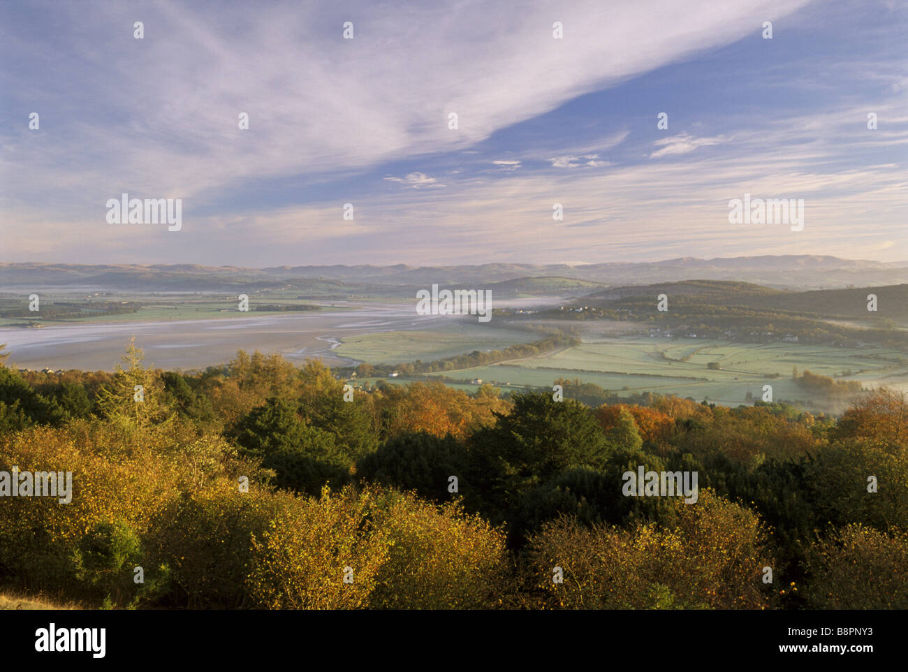 A landscape view of the Lythe Valley and South Lakes from Arnside Knott ...