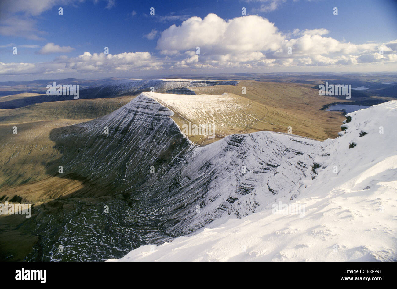 Breacon Beacons view across mountains under snow showing Cribyn from ...