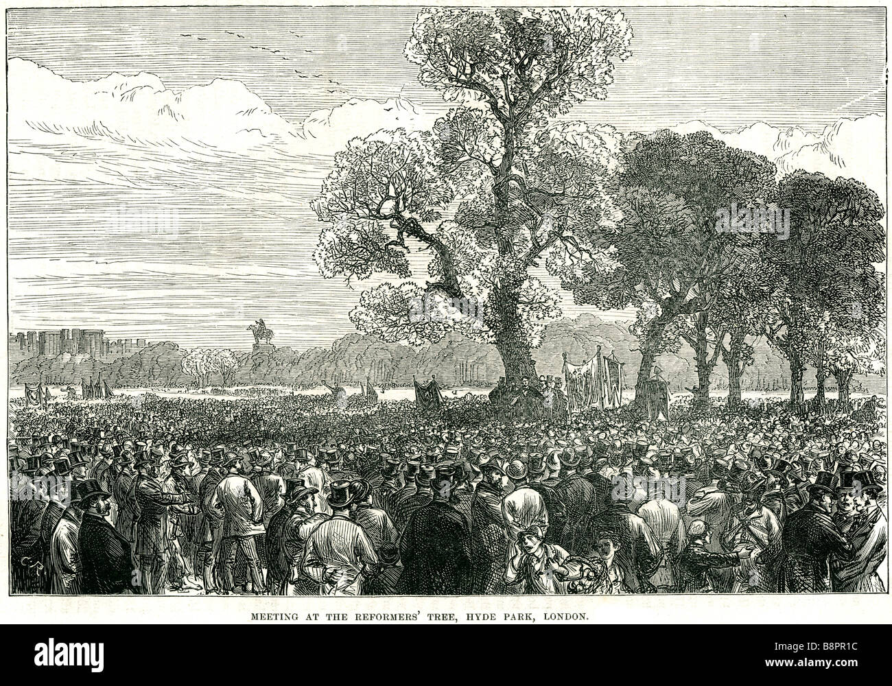 meeting at the reformers tree hyde park london 1867 Stock Photo - Alamy
