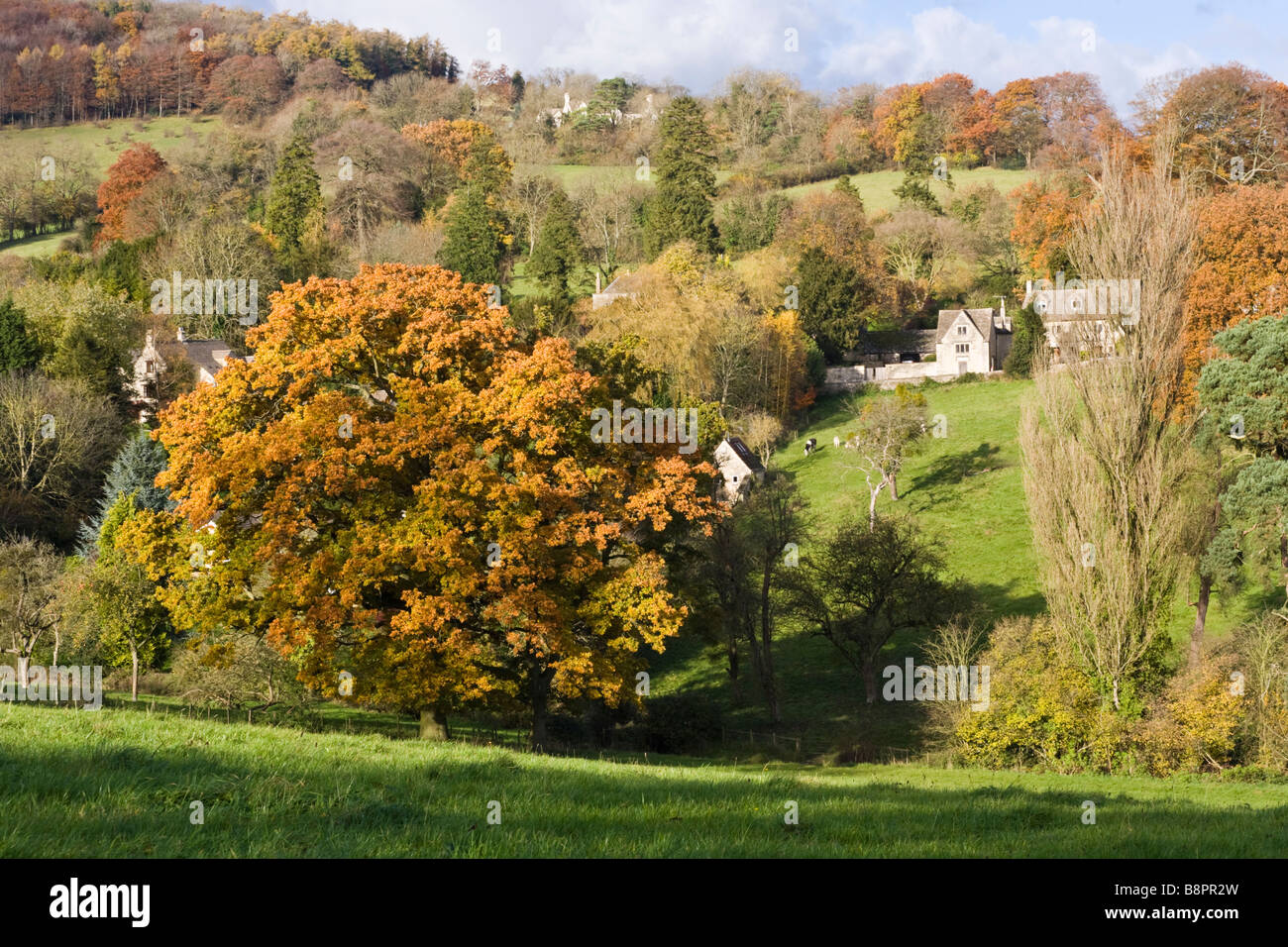 Autumn in the Cotswold village of Pitchcombe, Gloucestershire Stock ...