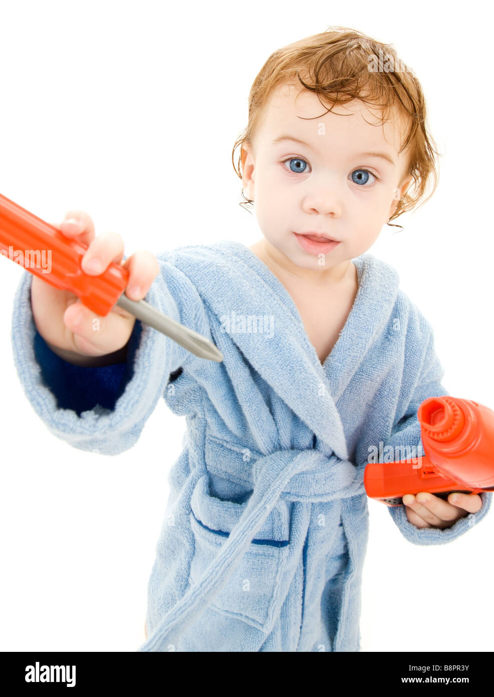 baby boy with toy tools over white Stock Photo - Alamy