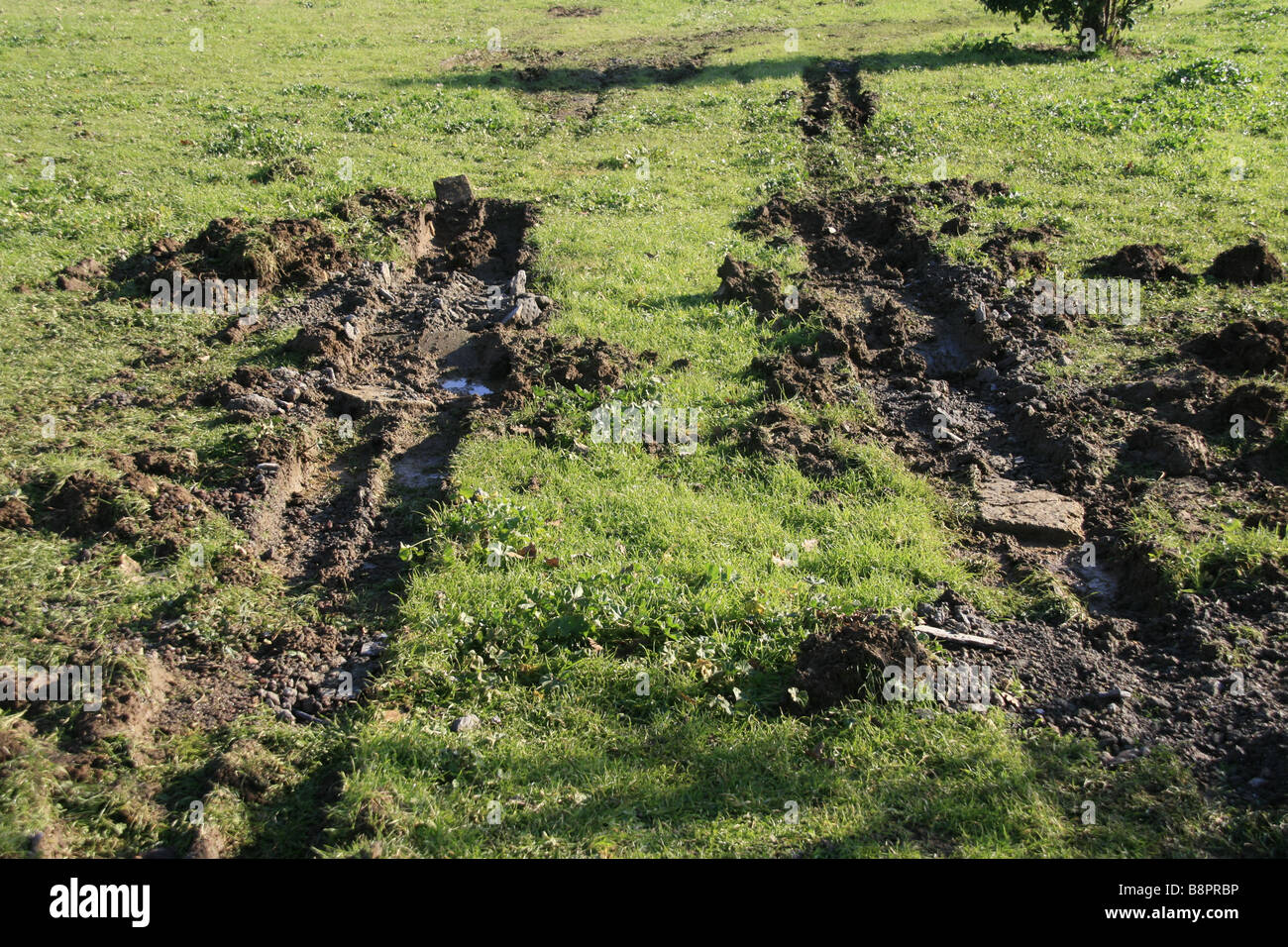 tyre tracks crossing in mud in field in countryside Stock Photo - Alamy