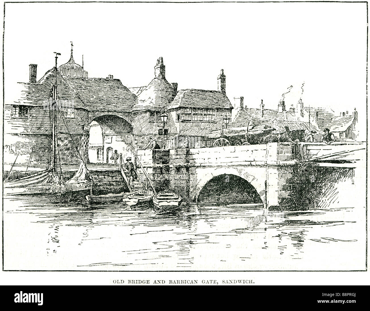old bridge and barbican gate sandwich 1881 Kent Medieval Cinque Port ...
