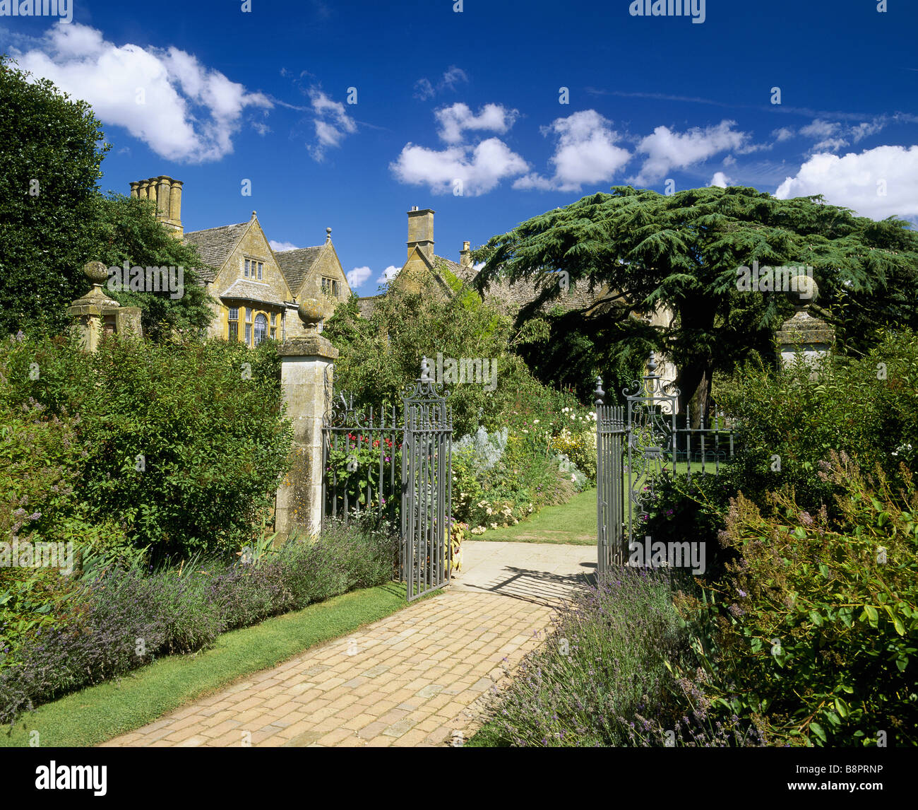 View to the Old Garden and manor house at Hidcote near Chipping Campden ...