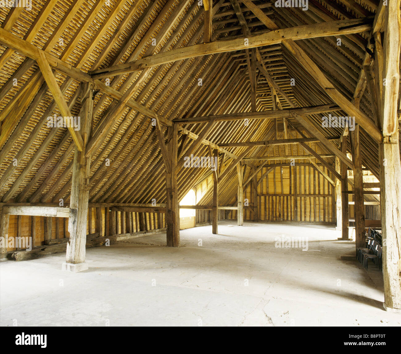 Interior of the timber framed monastic grange barn built 1140 1150 ...