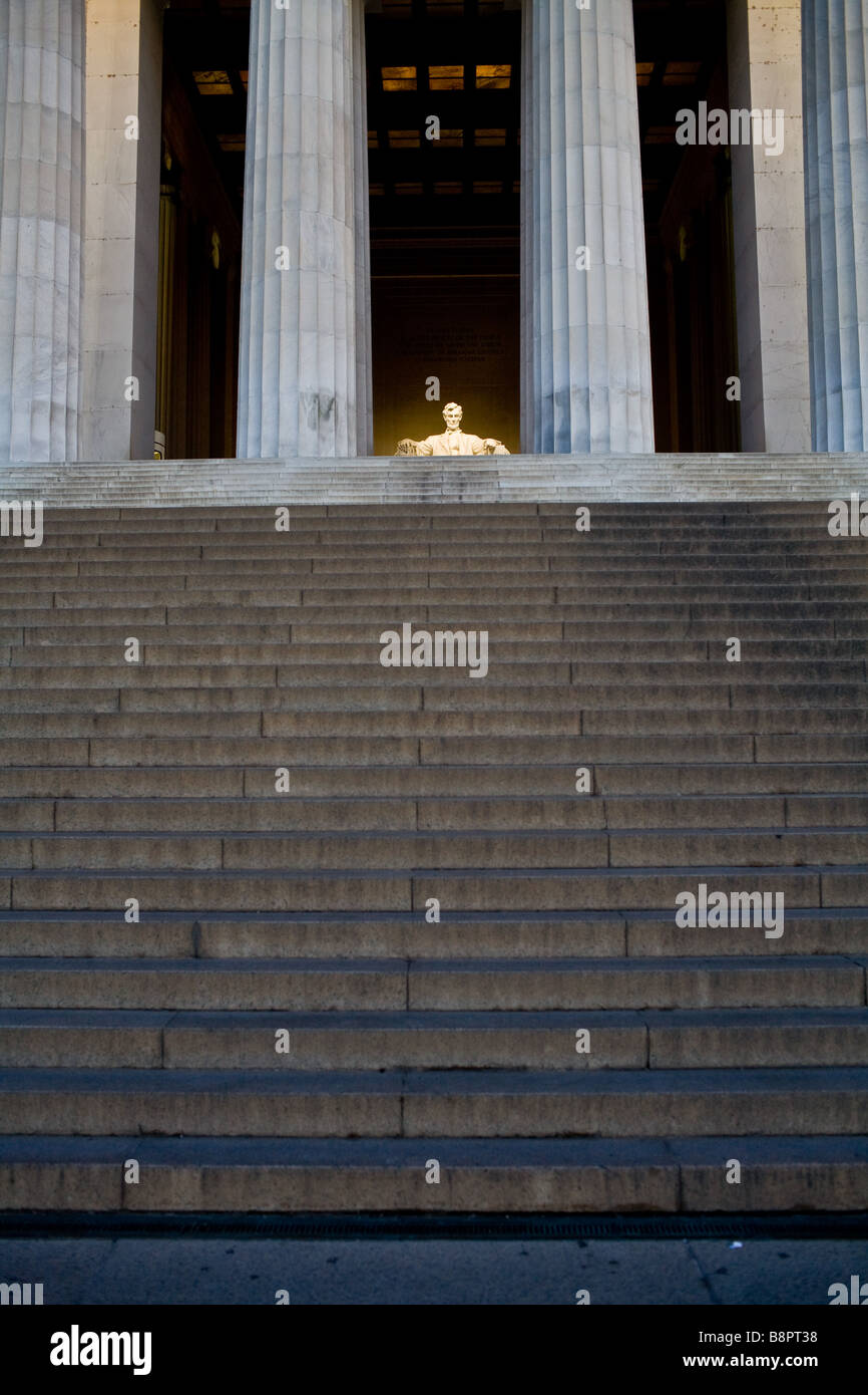 A unique view of the Abraham Lincoln Memorial and steps at sunrise in ...