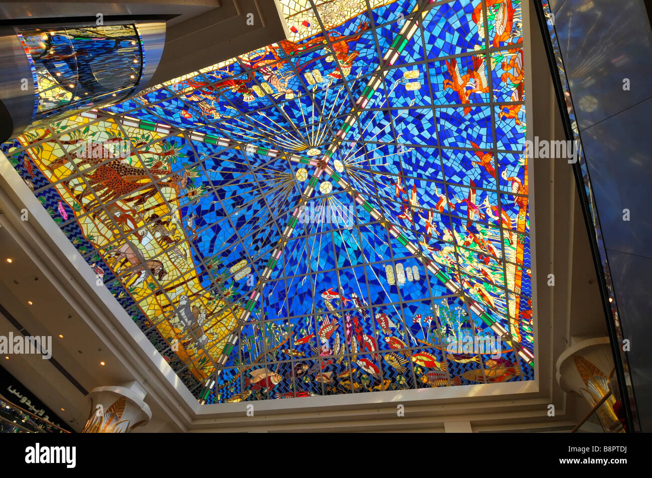 Dubai Wafi shopping mall interior with Egyptian pyramid style stained ...