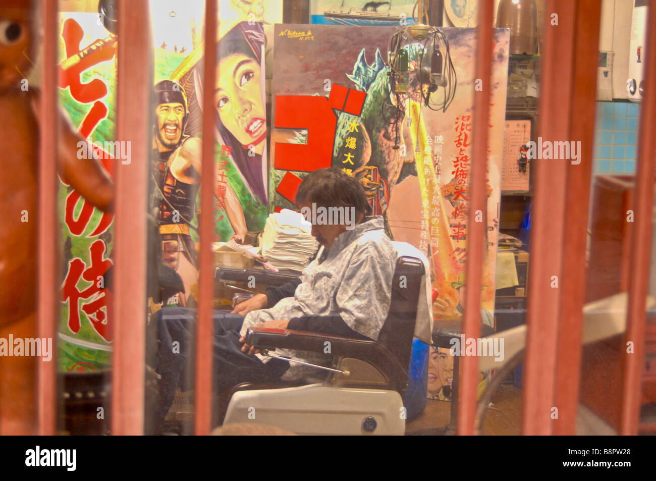 Sleeping Japanese Barber In Barber Shop Takayama Japan Stock Photo - Alamy