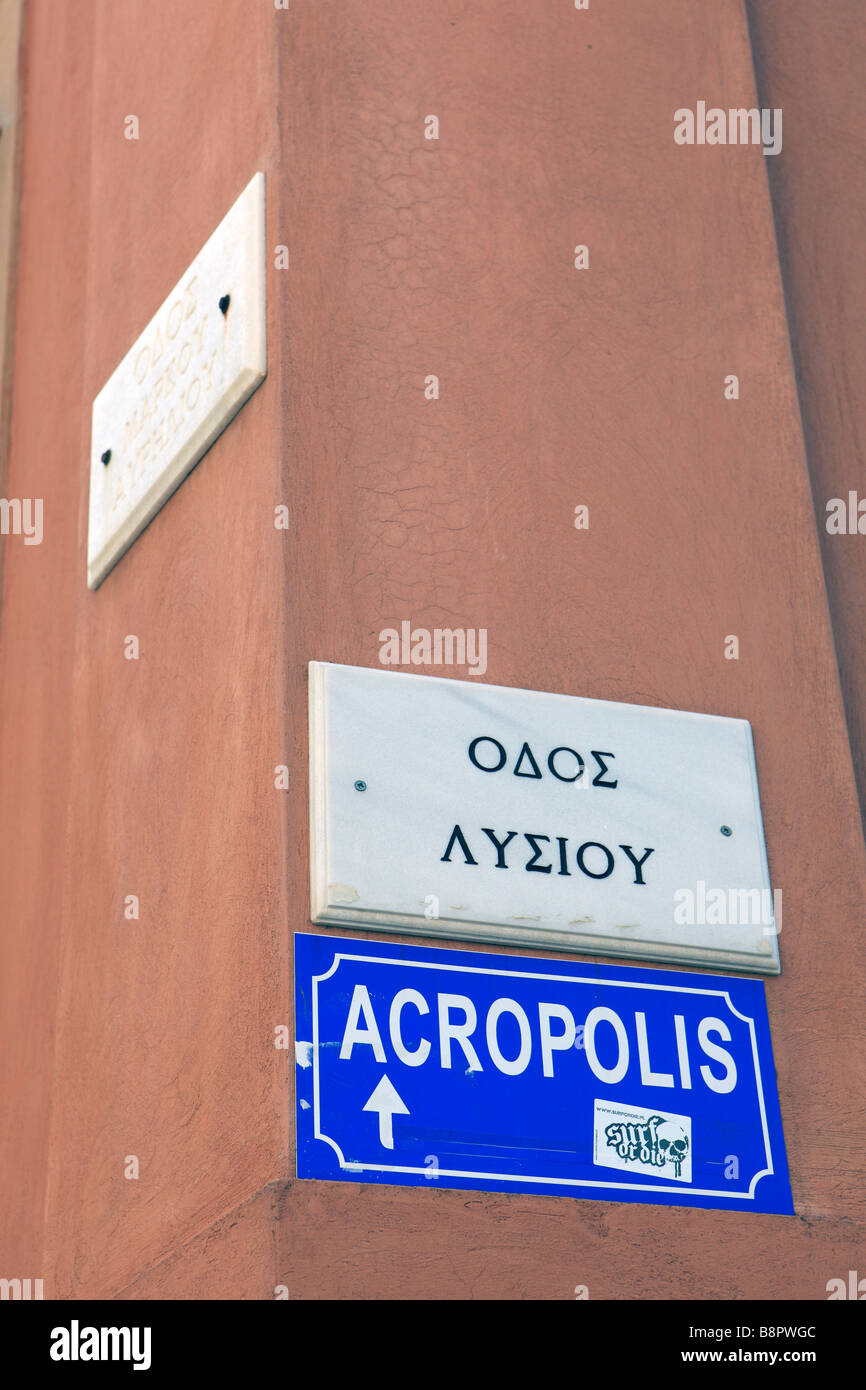 greece attiki athens monastiraki a sign for the acropolis Stock Photo ...