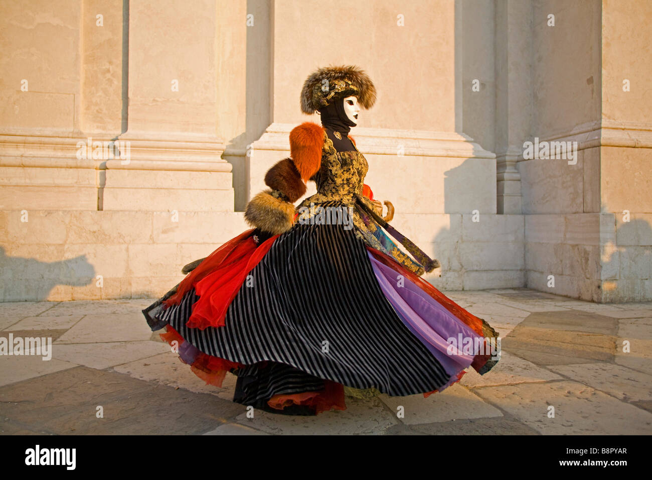 Venice Carnival.full length girl woman gold red swirl dress hat Costume ...