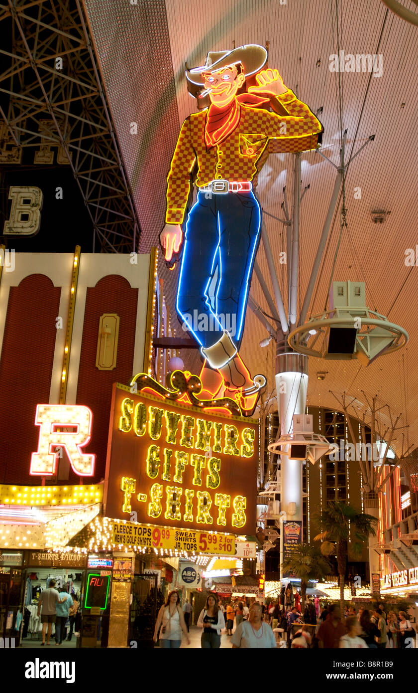 Famous waving cowboy neon sign in Las Vegas, Nevada. Neon signs at the ...