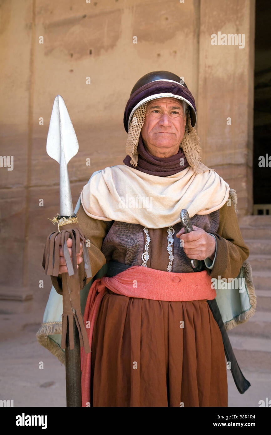 Man dressed as a Nabatean Guard at the Treasury, Petra, Jordan, Middle ...